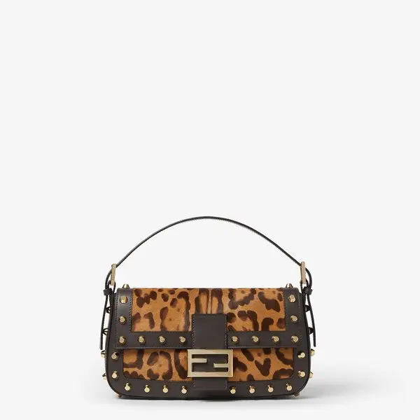 Fendi Baguette® 26424 Jaguar Print Cavallino Leather Bag With Studs - [brown]